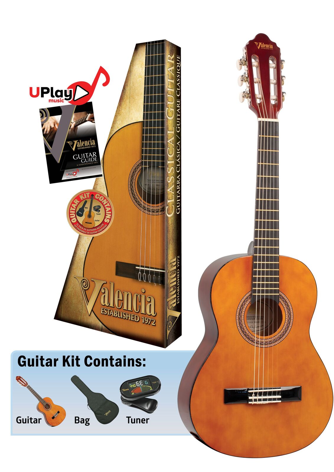 Valencia VC101K 1/4 Size Classical Guitar Pack w/Bag & Tuner – Music at ...